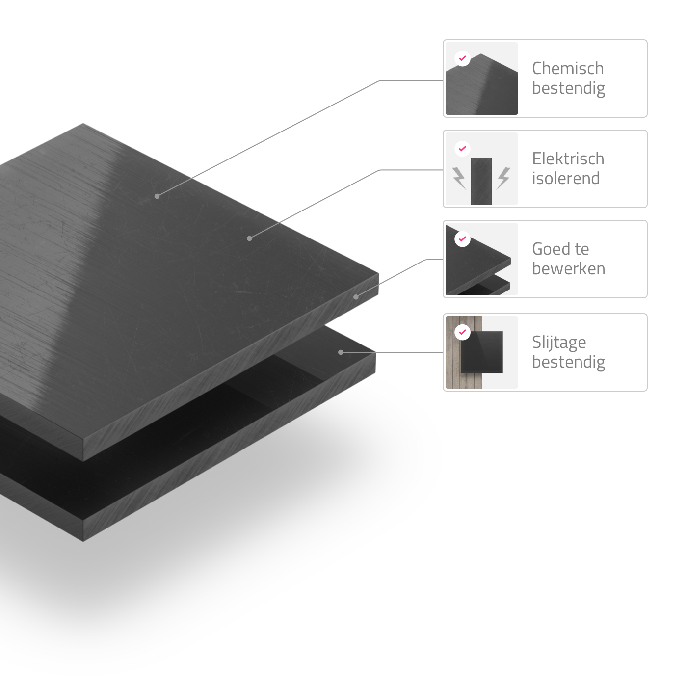 Hard PVC donkergrijs 3 mm - Op maat & Snel geleverd